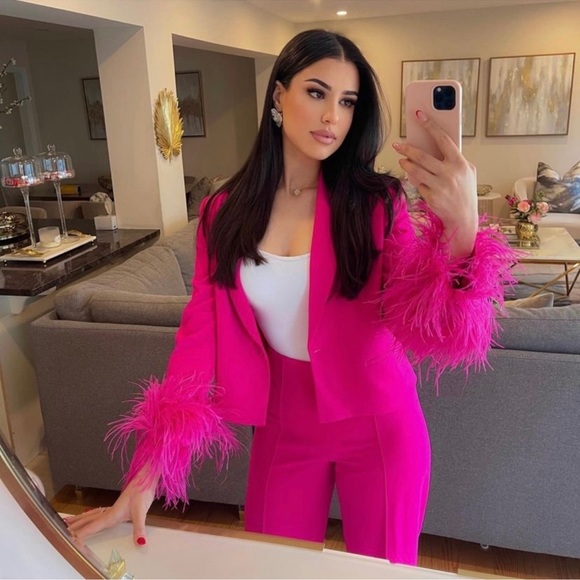Zara | Jackets & Coats | Zara Pink Short Feather Blazer | Poshmark